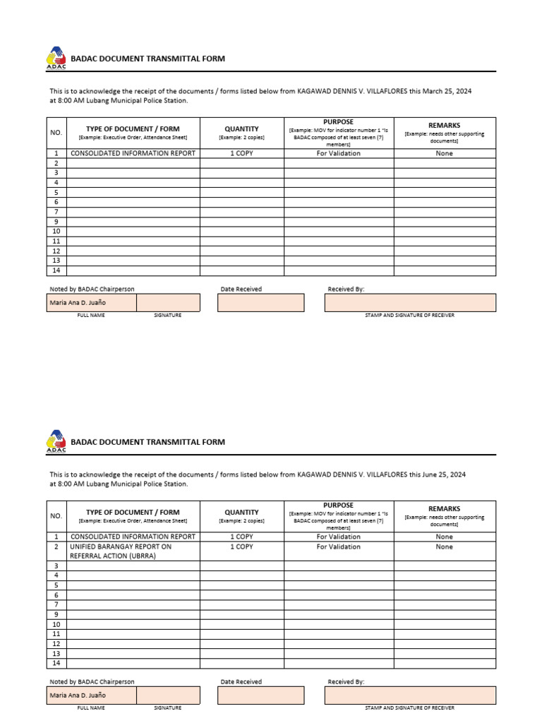 3.1.8 BADAC FORM Document Transmittal Form22 | PDF | Postage Stamp | Philately
