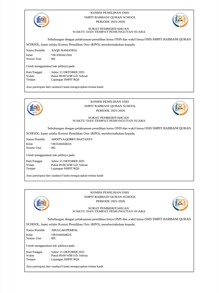 Surat Undangan Osis | PDF