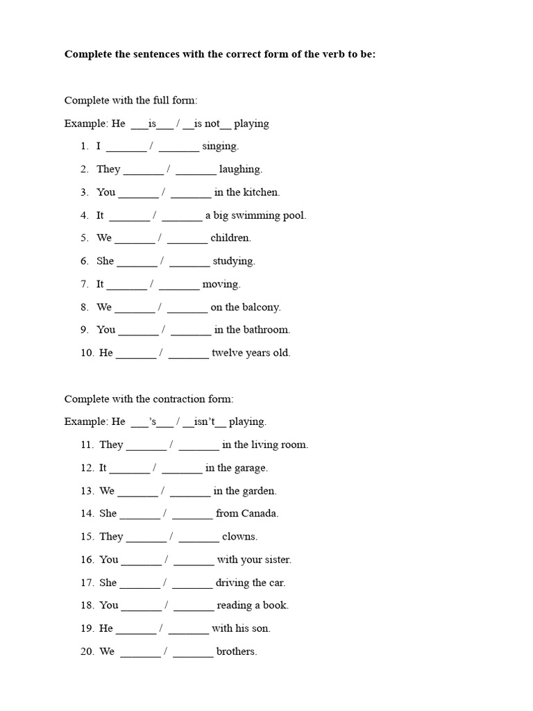 Verb To Be Exercise for Beginners | PDF