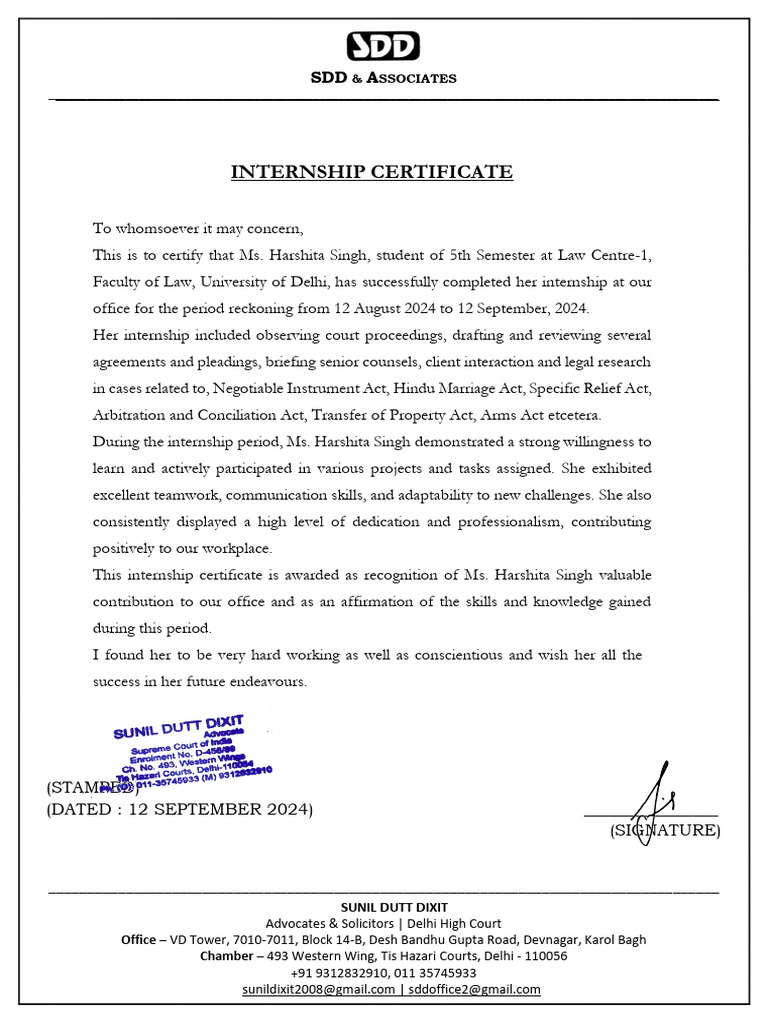 Internship Certificate - Harshita | PDF