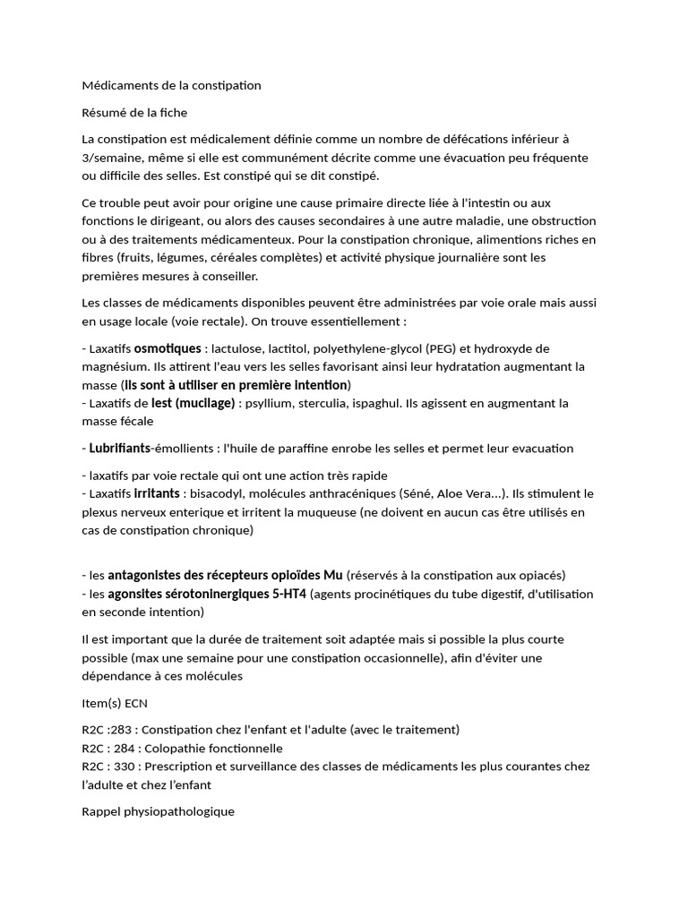 Médicaments contre la constipation | PDF | Constipation | Gastroentérologie
