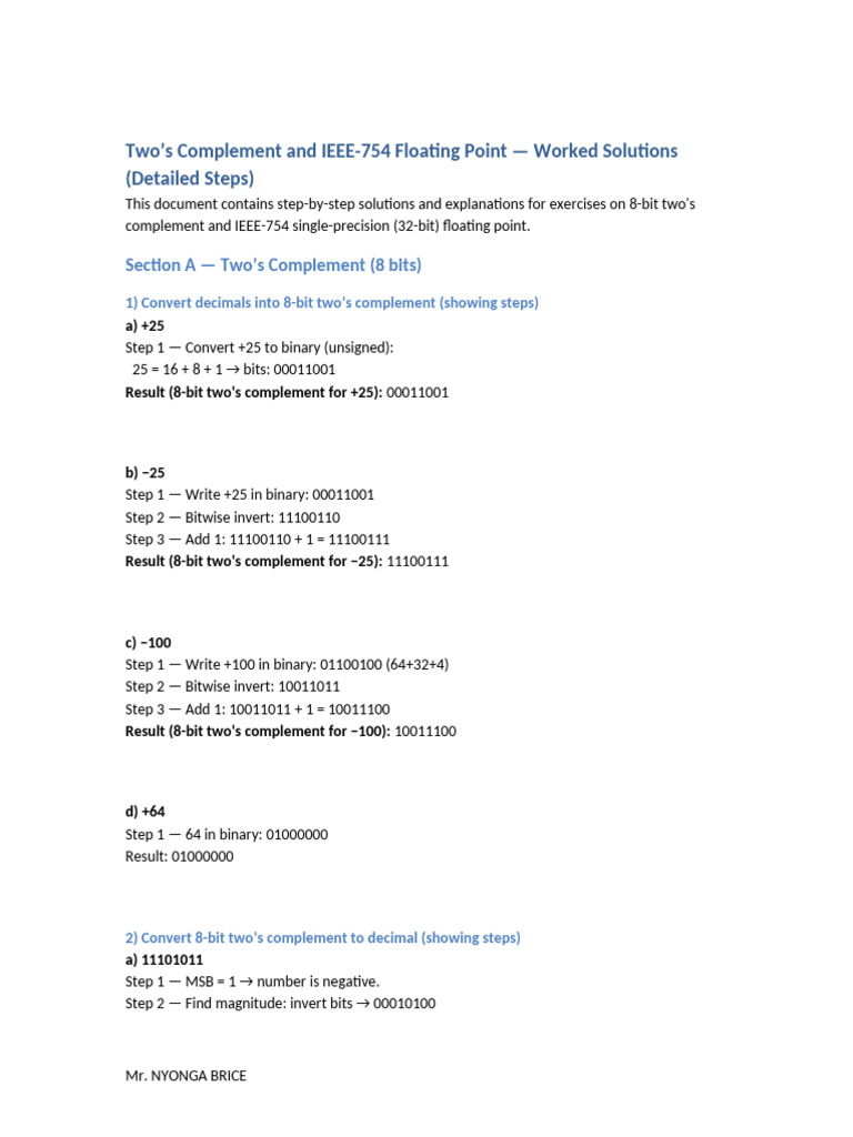 Twos Complement Floating Point Detailed | PDF | Theory Of Computation | Numbers