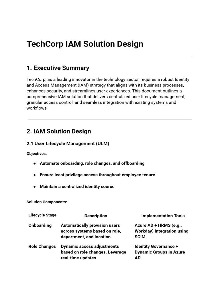 TechCorp IAM Solution Overview | PDF | Microsoft Azure | Information ...