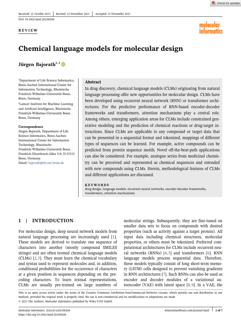IMP... Molecular Informatics - 2023 - Bajorath - Chemical Language ...