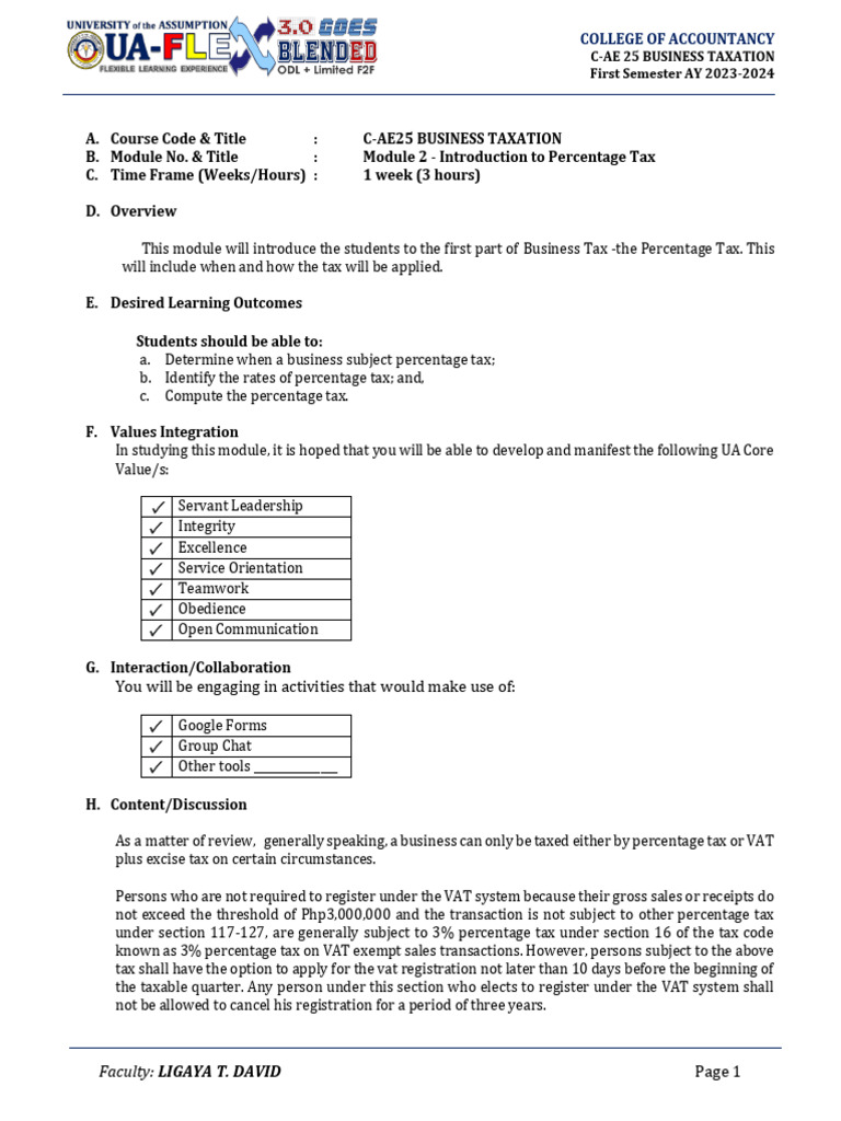 Introduction to Percentage Tax in Business | PDF | Taxes | Value Added Tax