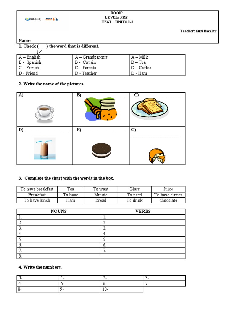 Pre-Level English Test Units 1-3 | PDF | Cooking, Food & Wine ...