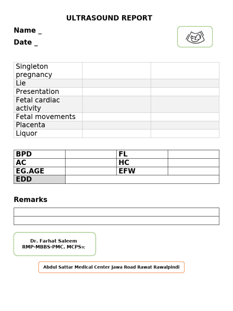 Ultrasound Report for Singleton Pregnancy | PDF