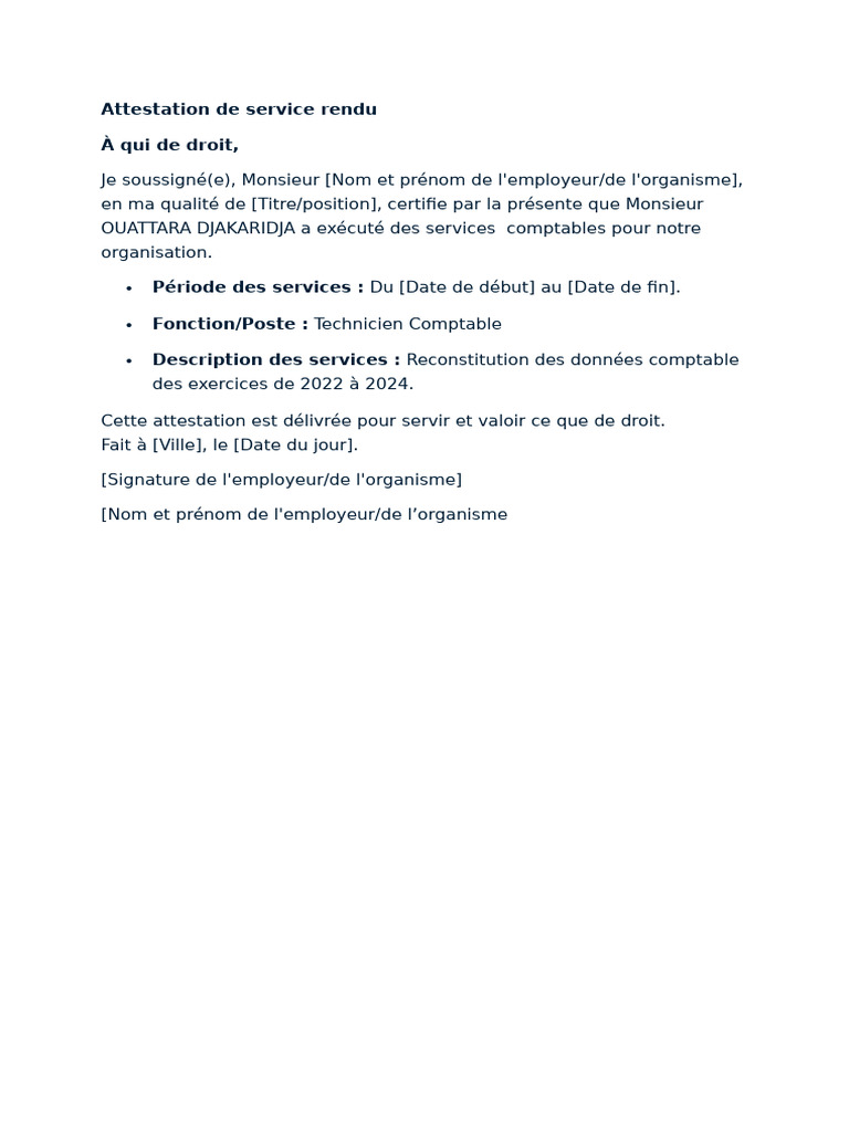 Attestation de service comptable | PDF