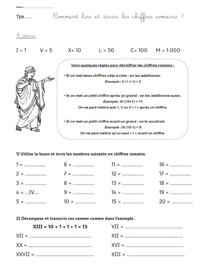 01 Chiffres Romains Fiche Élève 2025 | PDF