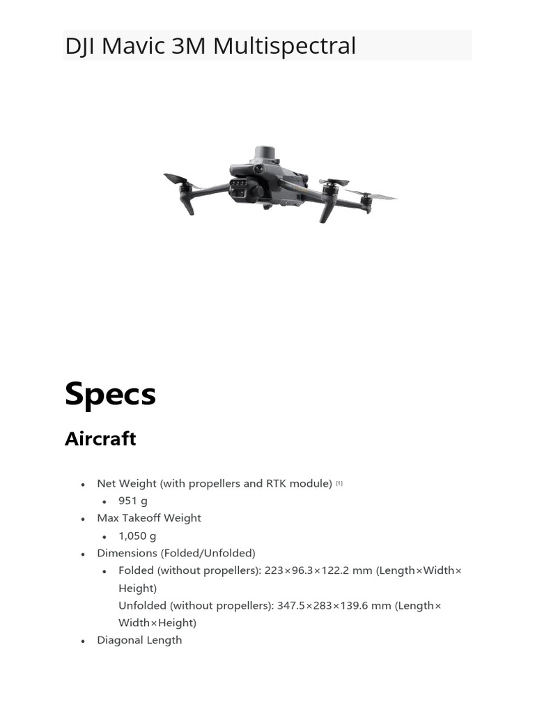 DJI Mavic 3M Multispectral Specs | PDF | Pixel | Imaging
