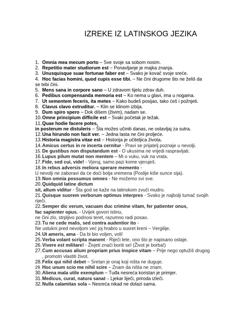 Izreke Latinski Jezik | PDF