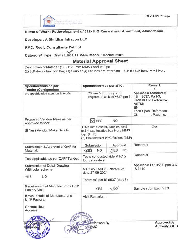 Material Approval Electric | PDF