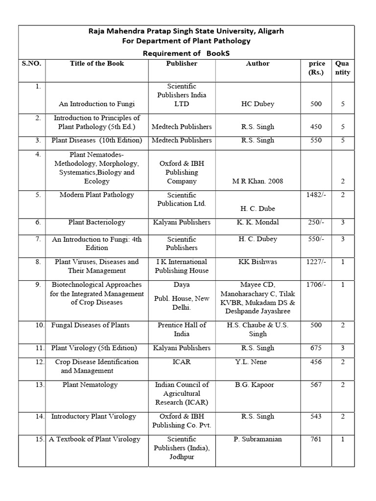 Plant Pathology Book Requirements List | PDF | Microbiology | Organisms