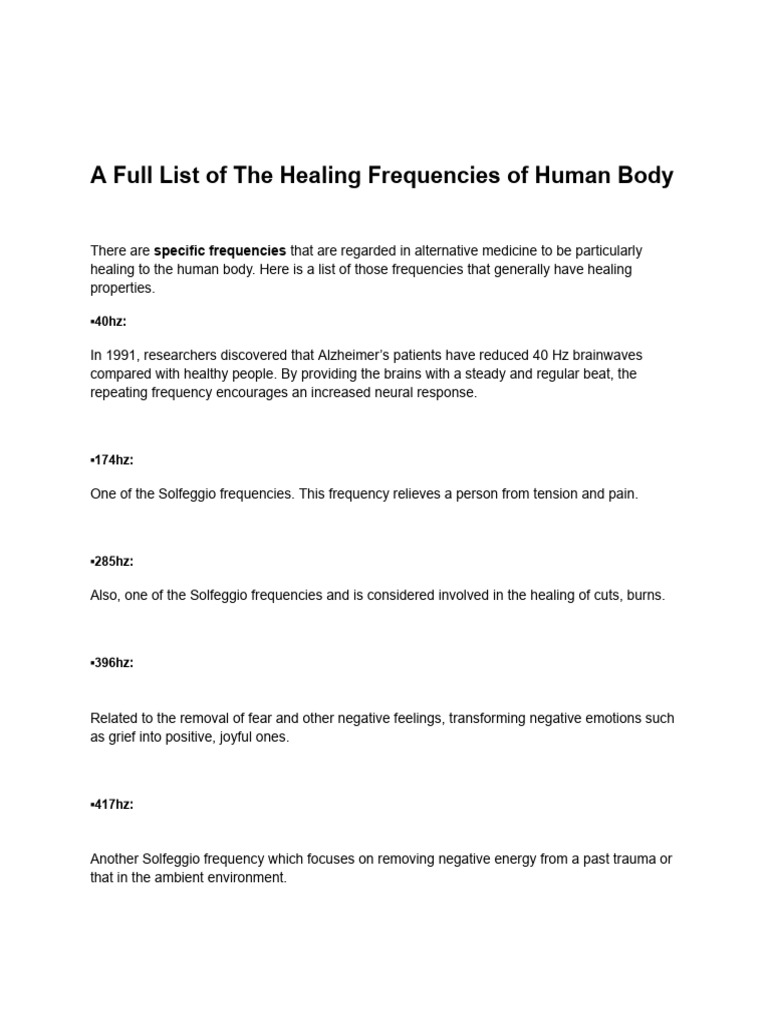 A Full List of The Healing Frequencies of Human Body | PDF | Anxiety ...