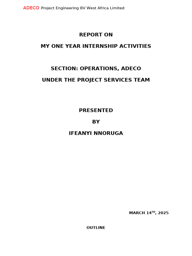 One-Year Internship Report at ADECO | PDF | Engineering | Project ...