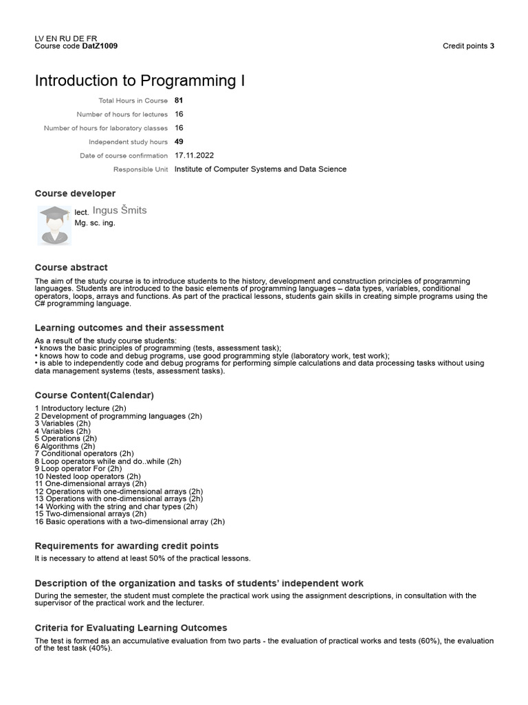 Introduction To Programming I | PDF | Computer Programming | Control Flow