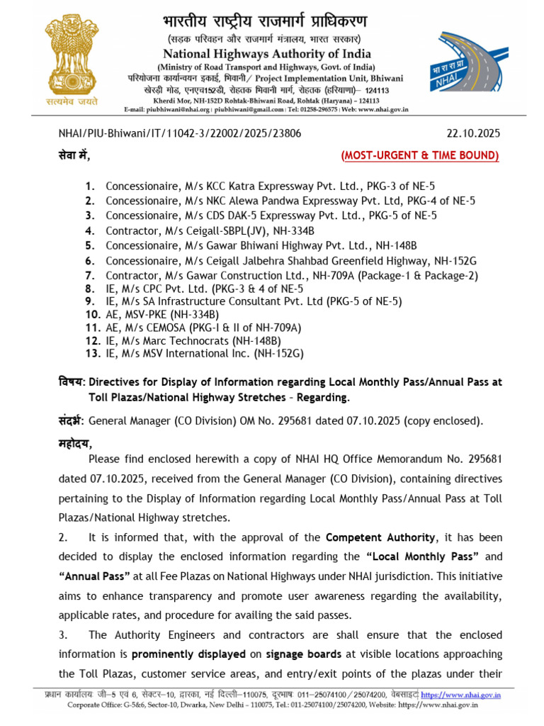 Directives For Display of Information Regarding Local Monthly Pass and ...