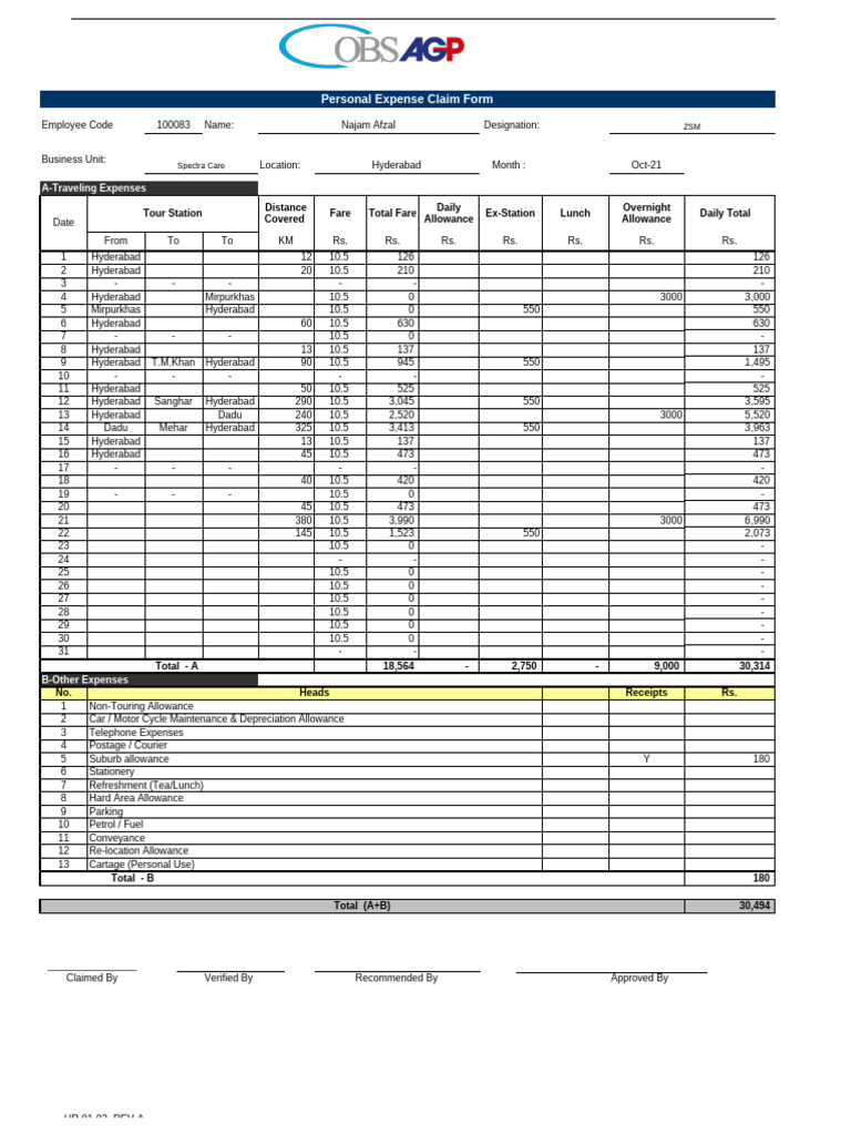 Expense Claim Form - OBSAGP | PDF | Motor Vehicle