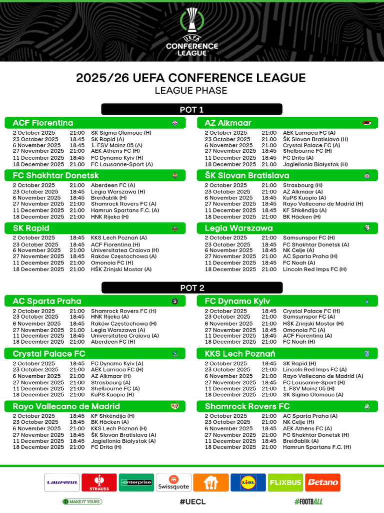 2025-26 Conference League Fixtures | PDF | Sports | Association ...
