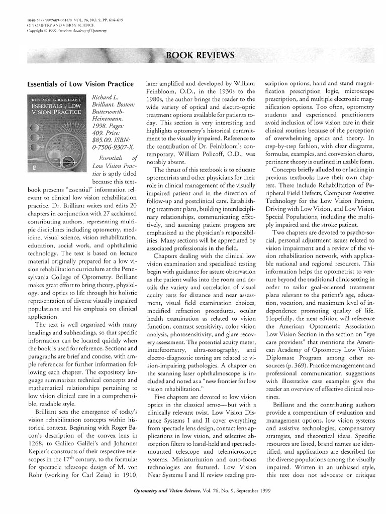 Essentials of Low Vision Practice.14 | PDF