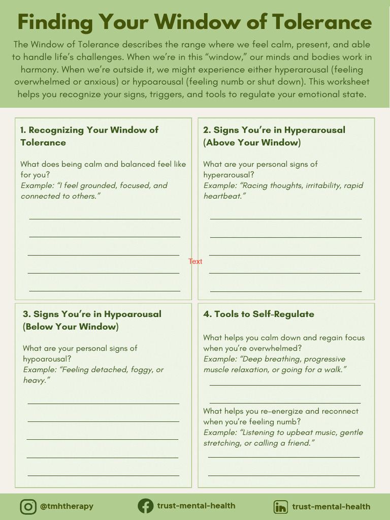 Window of Tolerance Worksheet PDF | PDF