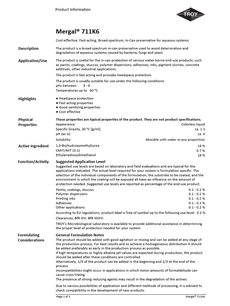 Mergal® 711K6 In-Can Preservative Info | PDF | Pharmaceutical ...