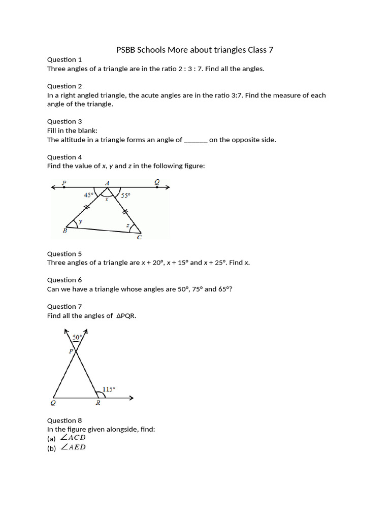 PSBB Schools More About Triangles Class 7 | PDF