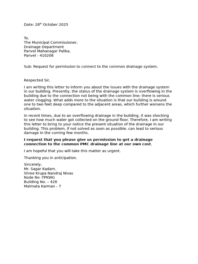 Request for Drainage Connection Approval | PDF