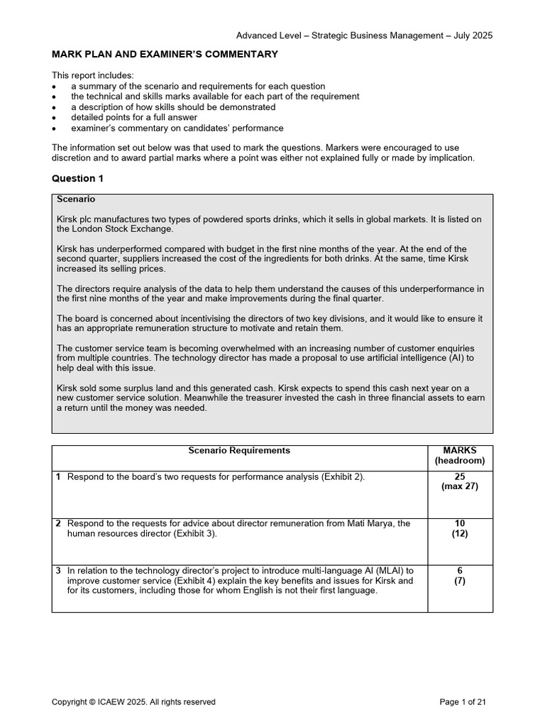 July 25 Strategic Business Management Student Mark Plan - Ashx | PDF ...