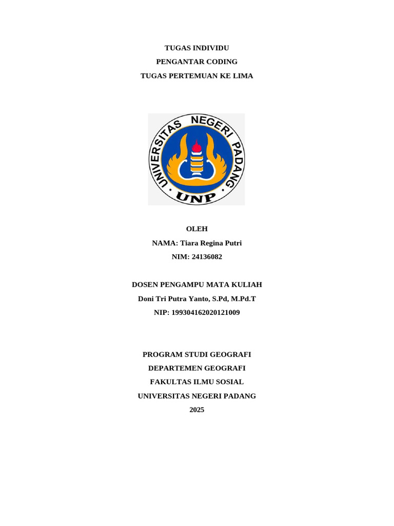 Tiara Regina Putri - Tugas Pertemuan 5 - Pengantar Coding | PDF