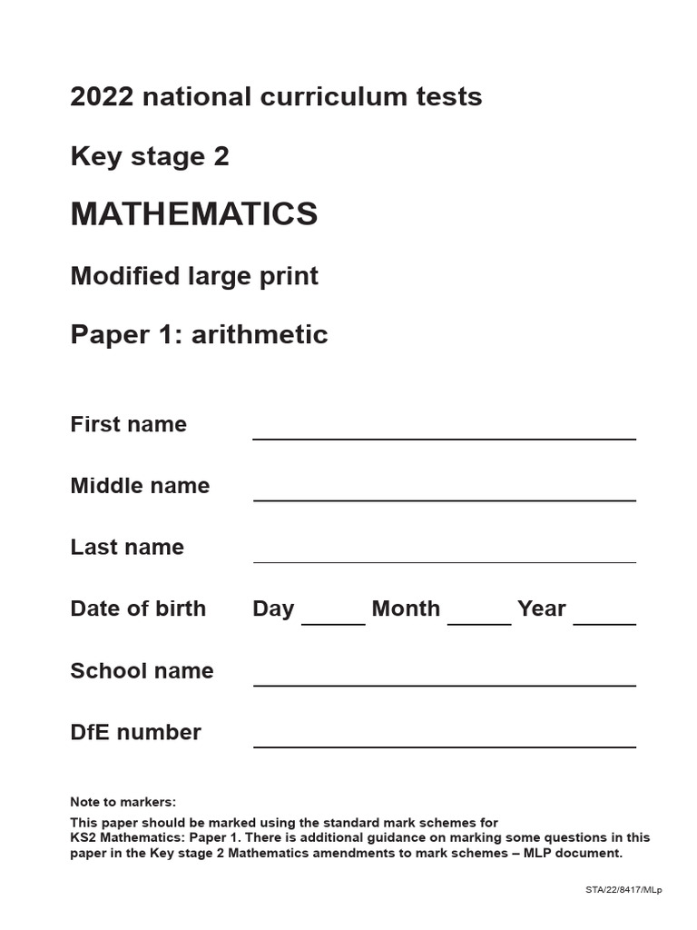 KS2 2022 Arithmetic Test Paper | PDF | Copyright