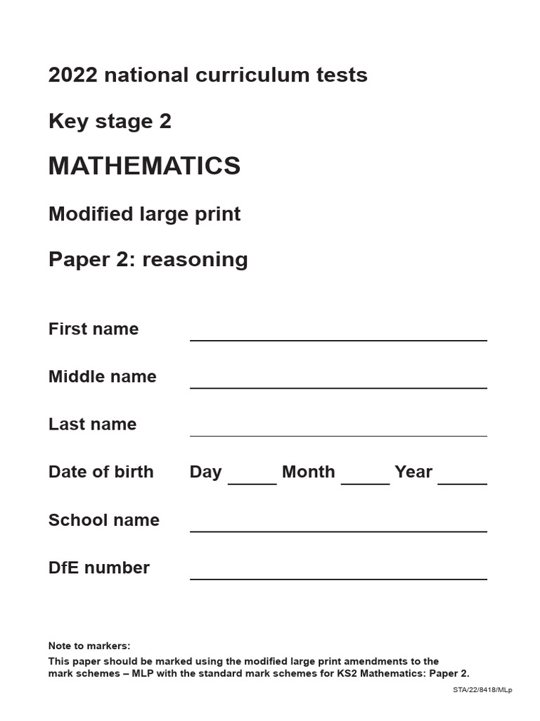 2022 KS2 Mathematics Reasoning Test | PDF