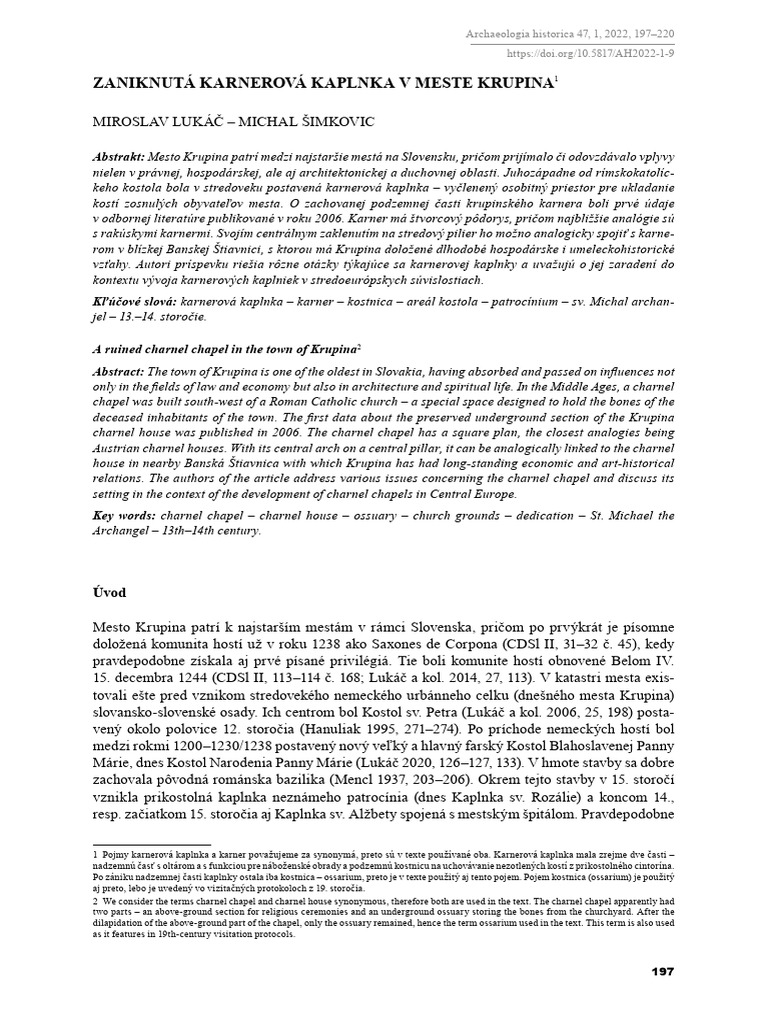 Zaniknuta Karnerova Kaplnka V Meste Krup | PDF