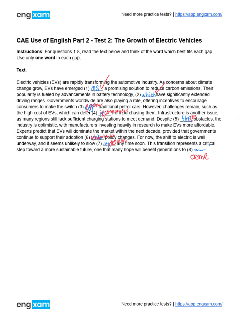 CAE Use of English Practice Test 2 | PDF | Electric Vehicle | Verb
