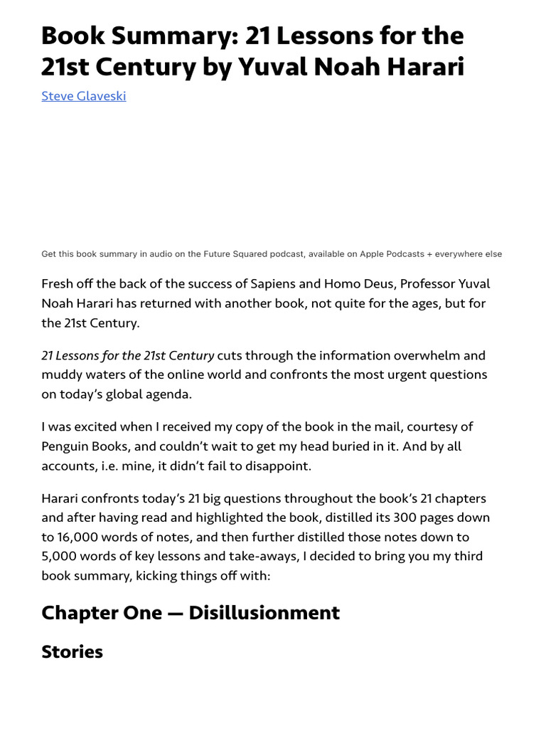 Summary: 21 Lessons For The 21st Century | PDF | Artificial ...