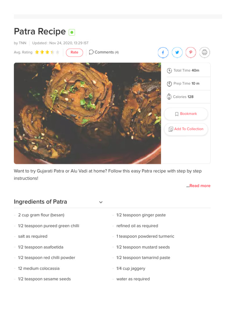 Patra Recipe How To Make Patra Recipe at Home Homemade Patra Recipe ...