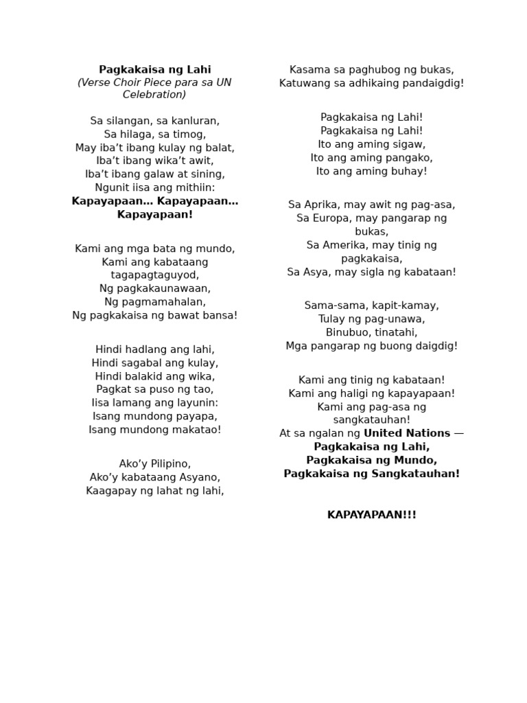 Sabayang Pagbigkas UN Celebration | PDF