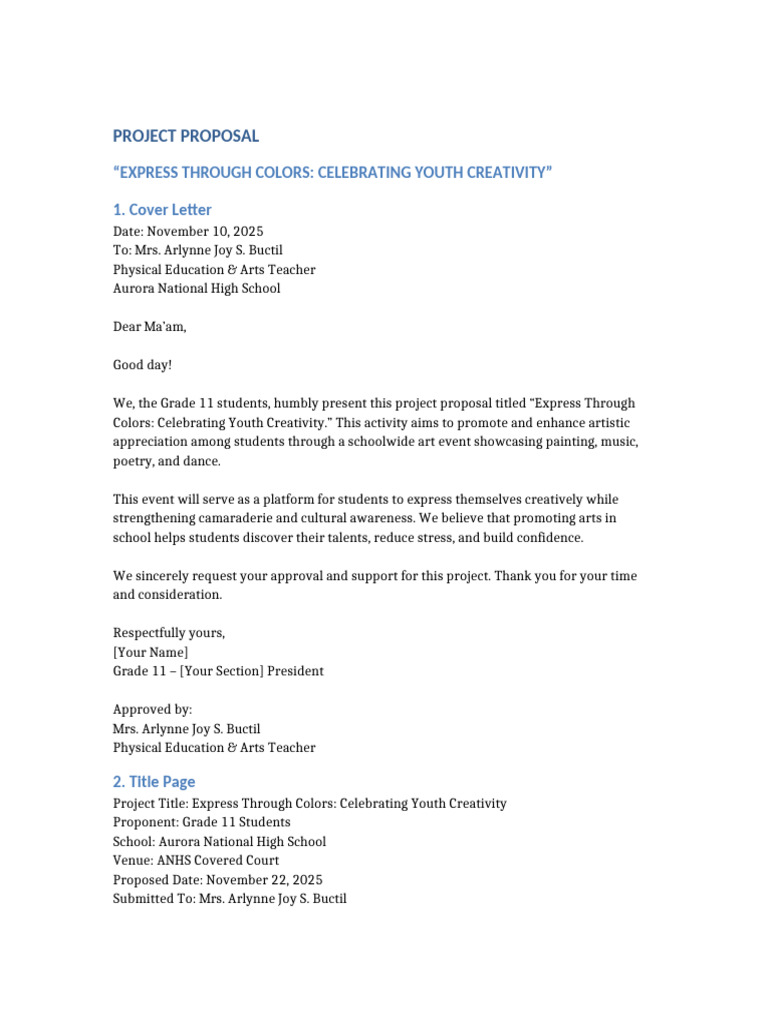 Express Through Colors Project Proposal | PDF