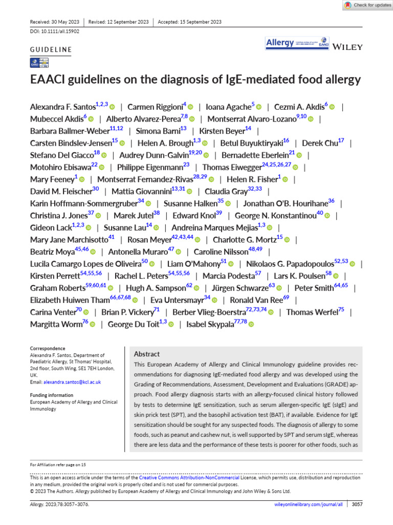 EAACI Guidelines On The Diagnosis of IgE Mediated Food Allergy-Allergy ...