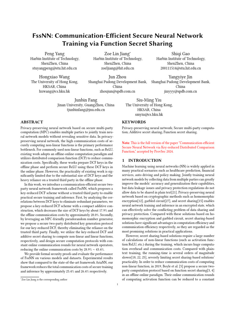 FSSNN - Communication-Efficient Secure Neural Network | PDF ...