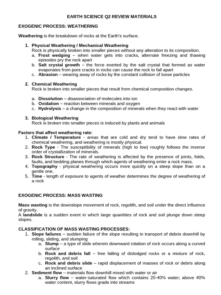 Earth Science Q2: Weathering & Mass Wasting | PDF | Magma | Plate Tectonics