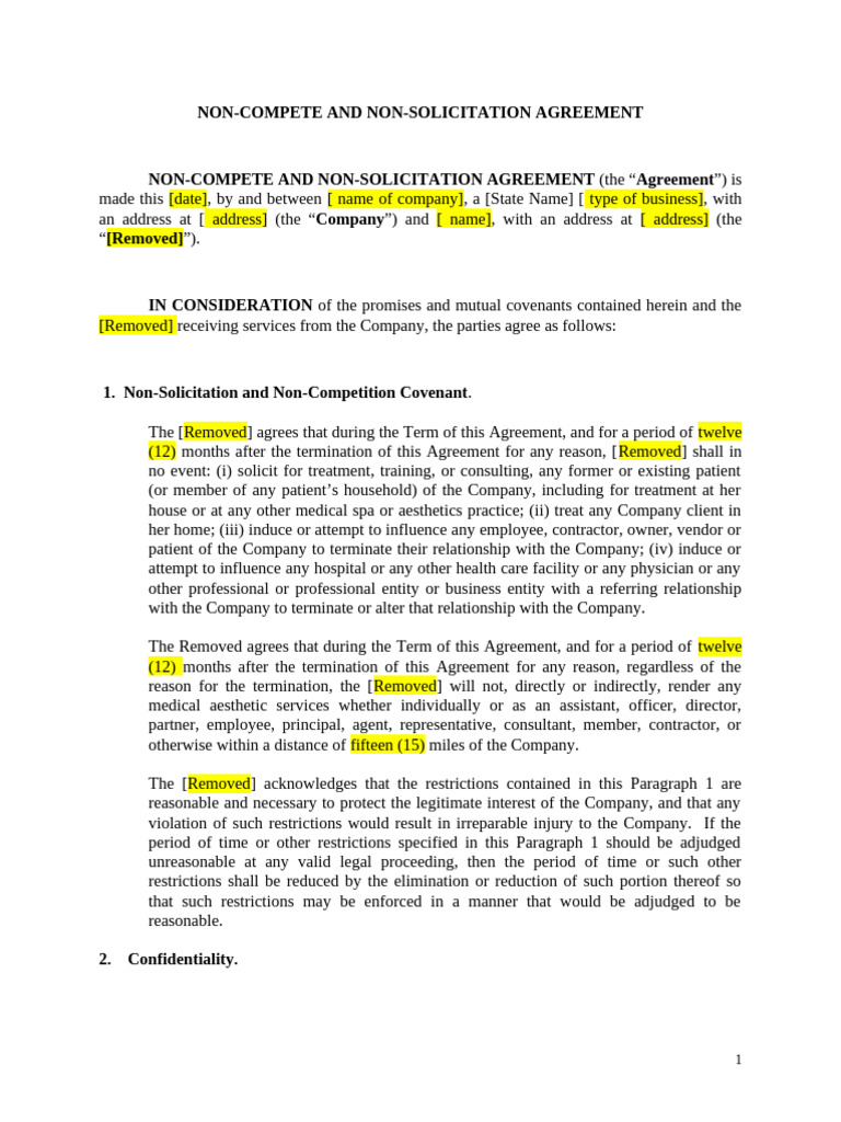 Non-Compete and Non Solicitation Agreement (Sample) | PDF | Arbitration ...