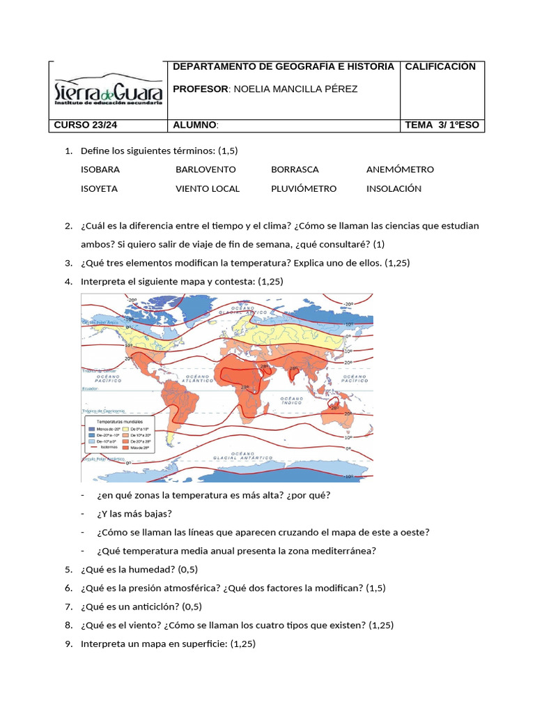 Glosario y Preguntas sobre Clima y Tiempo | PDF