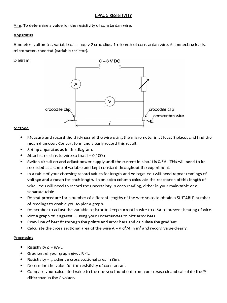 Constantan Wire Resistivity Experiment | PDF