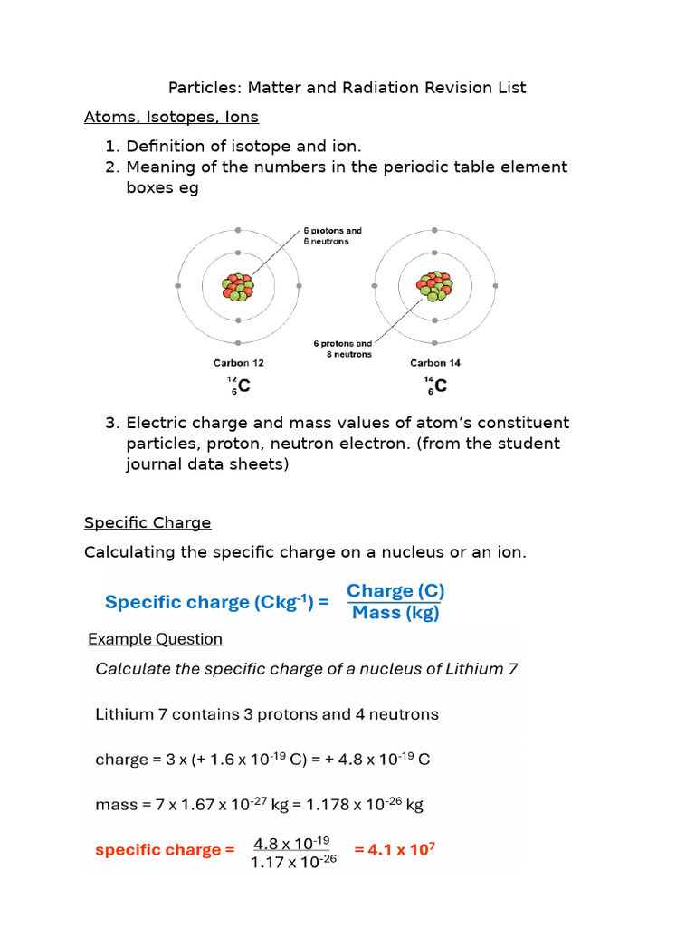 Y12 Particles and Matter Revision List | PDF | Electron | Neutron