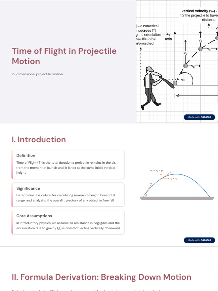 Time of Flight in Projectile Motion | PDF | Acceleration | Physics