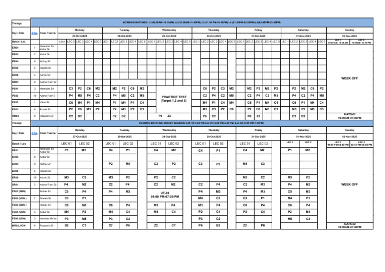 VDN Time Table 27-10-2025 To 02-11-2025 | PDF
