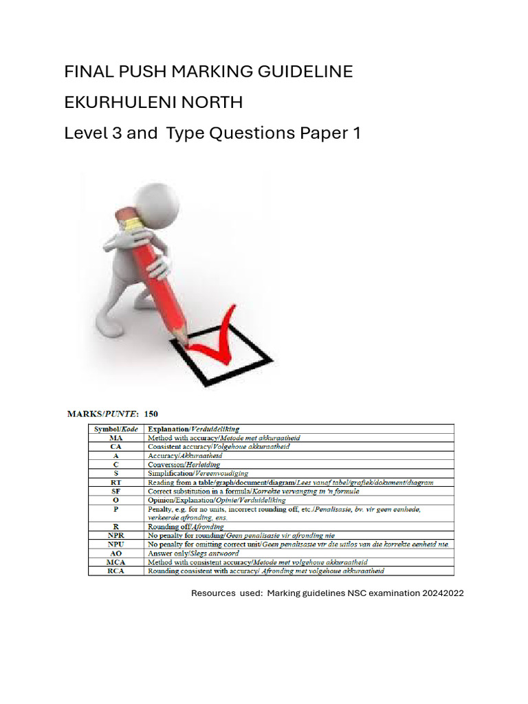 Final Push Marking Guideline Level 3 and 4 Paper 1 | PDF