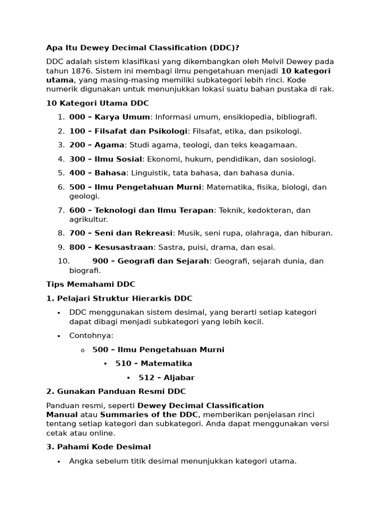 Panduan Klasifikasi Dewey Decimal DDC | PDF
