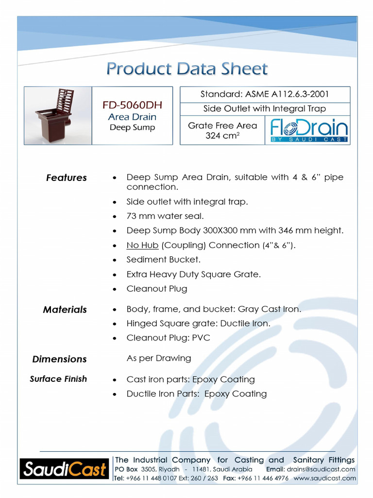 Deep Sump Area Drain Specifications | PDF